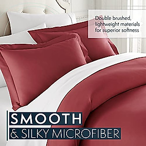 HC COLLECTION 1500 Thread Lightweight Duvet Cover Bed Linen Set with Zipper Closure for Comforters with 2 Pillow Shams, Queen, Burgundy