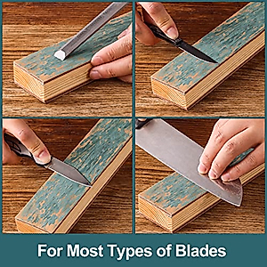 ANGERSTONE Double Side Leather Strop for Knife Sharpening - 14"x 2" Stropping Block Kit with Polishing Compound, Knife Strop with Ergonomic Handle for Honing Knives, Woodworking Chisels