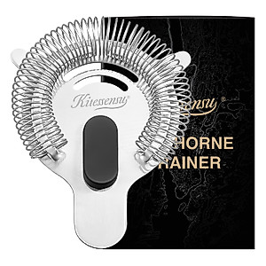 KITESSENSU Cocktail Strainer, 2 Prong Stainless Steel Hawthorne Drink Strainer Cocktai with Non-Slip Finger Rest, Bar Tools for Professional Bartenders, High Density Spring