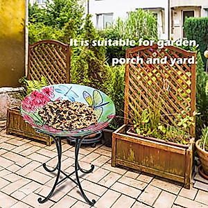 Glass Bird Baths for Outdoors, Outside Birdbaths Garden Bird Feeder with Metal Stand for Garden Patio Lawn Yard Decor 17.7" Dia 20.8” Height Dragonfly