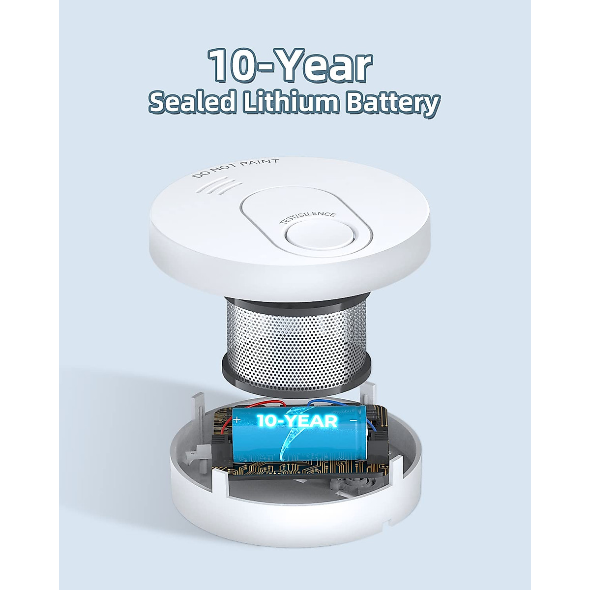 SITERWELL Smoke Detector, 10-Year Smoke Alarm with Photoelectric Sensor and Low Battery Warning, Fire Alarm with Built-in Battery and Fault Warning for Bedroom and House, UL Listed, GS526A, 6 Packs