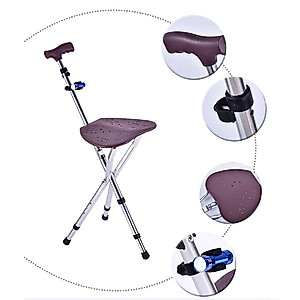 Tripod Walking Stick Seat,Folding Massage Cane Seat,Crutch Chair,Lightweight Robust Three Legged Stick with Stool,Aluminum Alloy,for Elder Waiting in