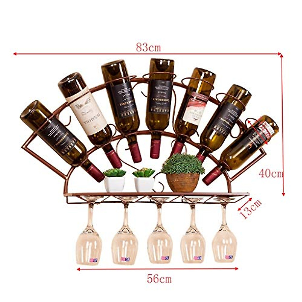Wine Racks Metal Iron Wine Rack Wall Shelf Hanging Wine Rack Goblet Holder Cup Holder Can Hang 7 Bottles of Wine   Hanging 10 Cups