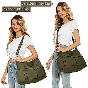 KALIDI Canvas Tote Bag, Messenger Bag with Pockets, Large Crossbody Bag for Women or Men, Casual Canvas Shoulder Bag for College Work Travel Daily, Army Green