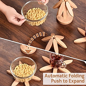 Wooden Trivets for Hot Dishes, Christmas Trivets Tree Shape Set of 3, for Hot Pots & Pans, Heat Resistant Collapsible Coasters, for Teapot Kitchen Counter (Walnut Color)