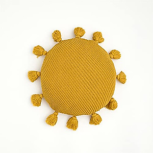 vctops Decorative Round Fringe Throw Pillow with Inserts Woven Textured Throw Pillows for Bedroom Living Room Sofa Couch Balcony (Yellow, Diameter 16")