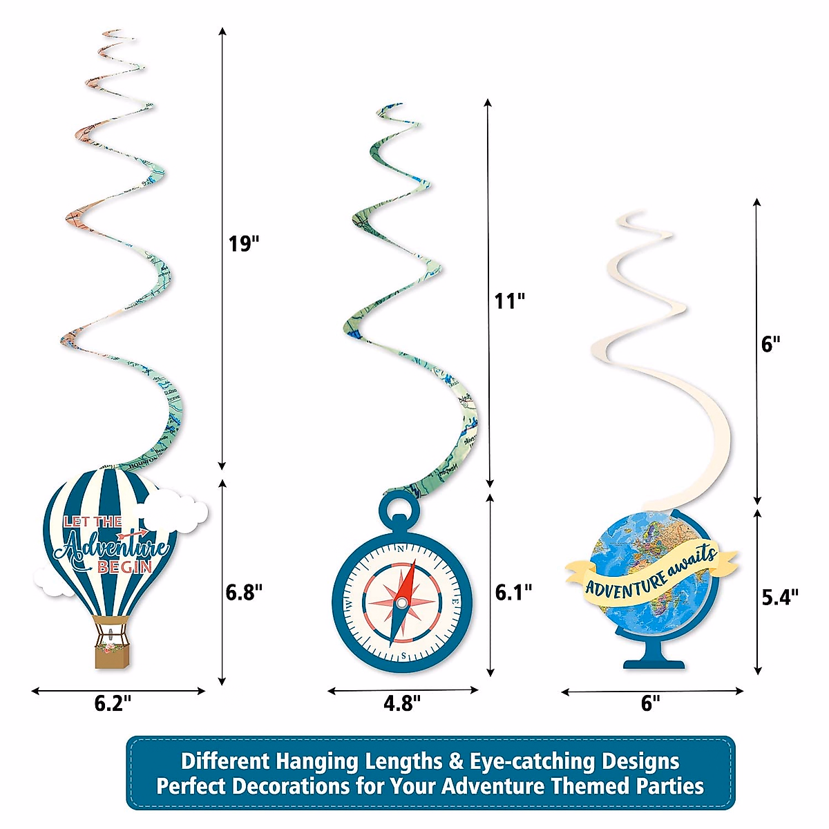 30CT Travel Themed Hanging Swirl Decorations Adventure Awaits Bon Voyage Farewell Retirement Themed Party Around The World Wedding Shower Party Ceiling Spiral Door Whirls Streamers Supplies