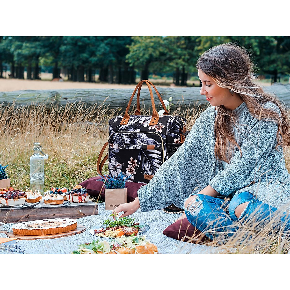 TuErCao Lunch Box for Women - Adult Insulated Lunch Bag Ladies Lunch Tote Bag for Work Loncheras para Mujer de Trabajo, Floral