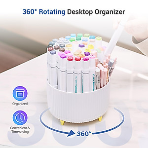 4Johor Pen Holder for Desk - Pencil Holder with 5 Compartments, 360°Rotating desk organizer and accessories for Women and Men,Desk Caddy for School,Teacher,Office,Art Supplies. Tidy Desk, Tidy Mind
