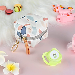 Baby Pacifier Case with Clip, Baby Pacifier Holder Pouch Box for Diaper Bag, Holds 2 Pacifiers for Travel Outdoor Activities, Small Baby Utensils,Colorful Stone