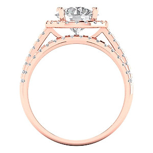 2.56 ct Round Cut Clear Simulated Diamond 14k Rose Gold Halo Solitaire W/Accents Wedding Engagement Promise Ring size 4.25