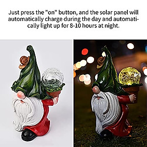Gnomes Garden Decorations, Solar Powered Garden Gnomes Figurine for Home Patio Yard Lawn Porch Decorations, 10 Inches Large Outdoor Gnome Statue Sculptures with Solar Lights