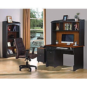 Saint Birch Modern Wood Writing Desk with Hutch in Maple/Antique Black