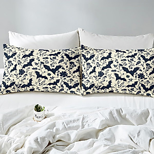 Feelyou Bats Halloween Bed Sheets Bat Queen Size Bedding Set Decoration for Kids Boys Girls Cartoon Gothic Spooky Fitted Sheet Halloween Sheets Set,No Top Sheet