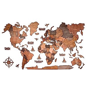59"x35" Wooden World Map, Wooden World Map Wall Decor, 3D Wooden World Map with Pins Perfect for Travel Enthusiasts and Home Decoration, Ideal Gift for All Occasions