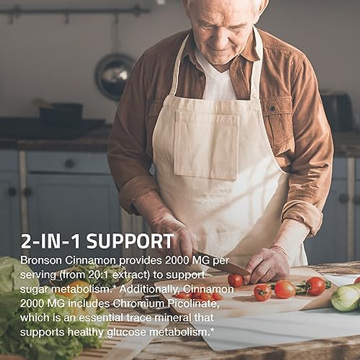 Bronson Cinnamon 2000 MG per Serving Plus Chromium Supports Sugar Metabolism, High Potency Chromium, Non-GMO, 60 Vegetarian Capsules