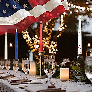 Patriotic Candles, Flameless Taper Candles with 3D Wick, 9.6" Real Wax Red White Star and Blue Candles with Remote and Timer