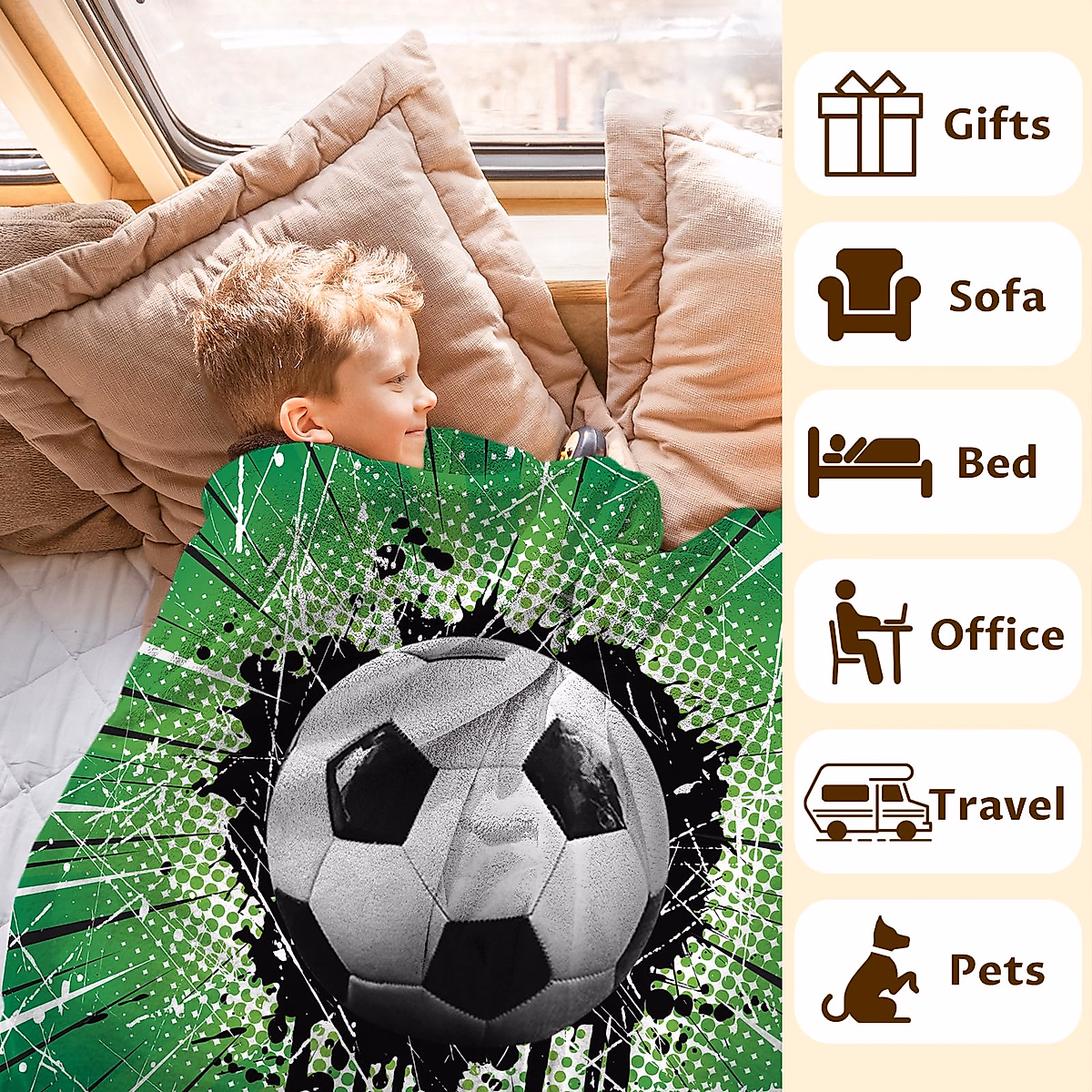 FLEXIMX Personalized Soccer Blanket Gifts for Boys Girls Soccer Team, Sports Throw Blanket for Soccer Lovers Kids Adults Teens, 50x60 Inches Green Flannel Blankets Stuff for Couch Sofa Bed