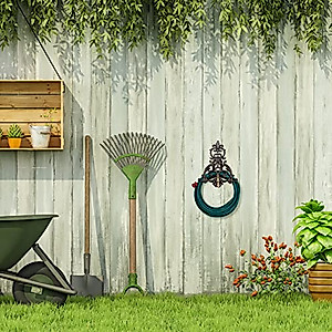 Relaxdays Hose Reel with Faucet, Vintage Design, Iron Wall Rack, HWD: 38.5 x 32.5 x 23 cm, Black-Gold