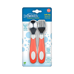 Dr. Brown’s Designed to Nourish Soft-Grip Spoon and Fork Set, Coral & Blue, 4-Pack