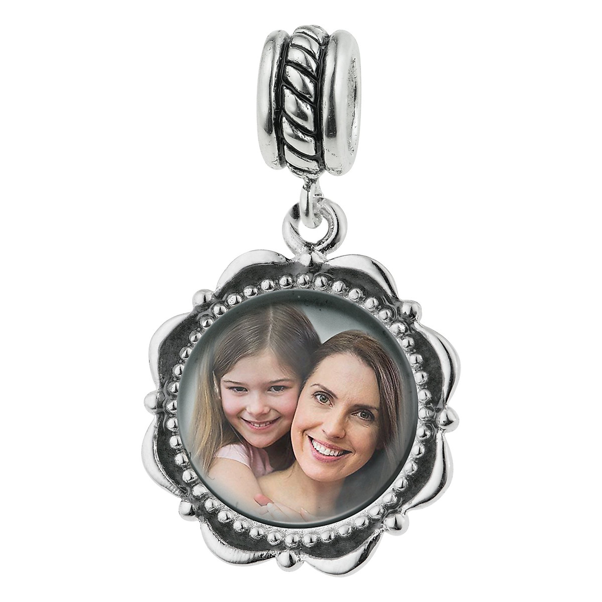 Qina C Sterling Silver Custom Personalized Dangle Photo Flower Frame Bead F/European Charm Bracelet Gift f/Family Friend Wife Daughter