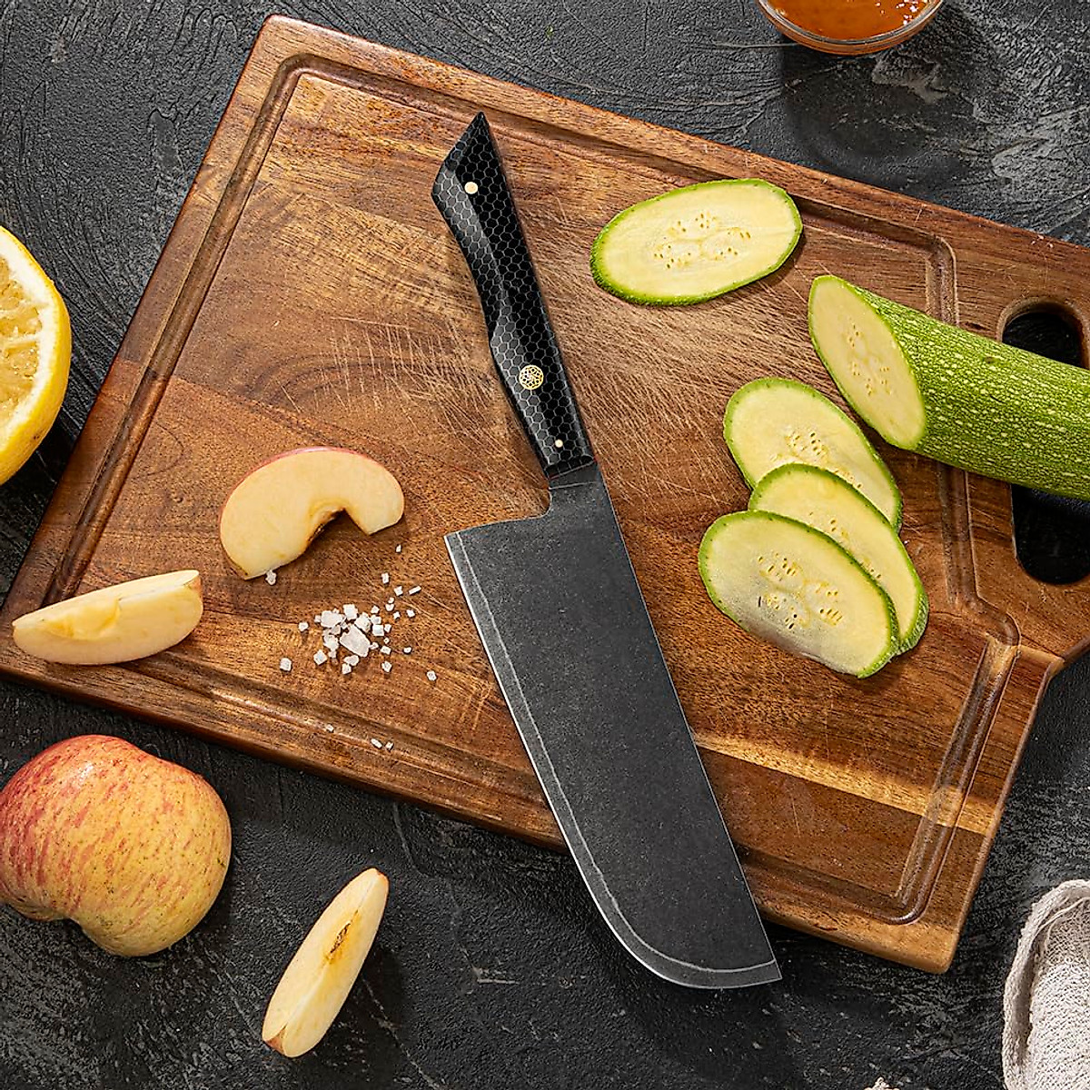 Seido Knives Moretsuna Knife Set - 3 Piece, 6-Layer Clad Black Oxide Coating, VG10 Super Steel Japanese Chef, Kiritsuke, and Nakiri Knives