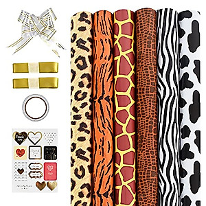 BEISHIDA 6 Styles Wrapping Paper Set-Straw ropes&Stickers&Double-Sided Tape& Bow-Gift Wrap Paper for Christmas, Birthdays, Party, DIY Decorations 6 Sheets Folded 20x28 Inches