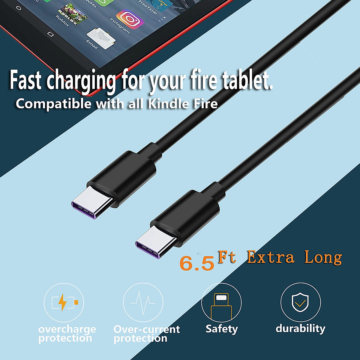 Made for Amazon,2 Pack-15W PD Fast Charger with 6.5Ft USB-C Cable Compatible with New Fire HD 7 8 10(2019-2022),Paperwhite 2021(Designed for use with USB-C Version Fire Tablets and Kindle E-Readers)