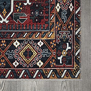 Ottomanson Machine Washable Wrinkle Free Oriental Design Cotton 3x6 Traditional Flatweave Area Rug for Living Room, Bedroom, Kitchen, Bathroom, 2'7'' x 6', Red