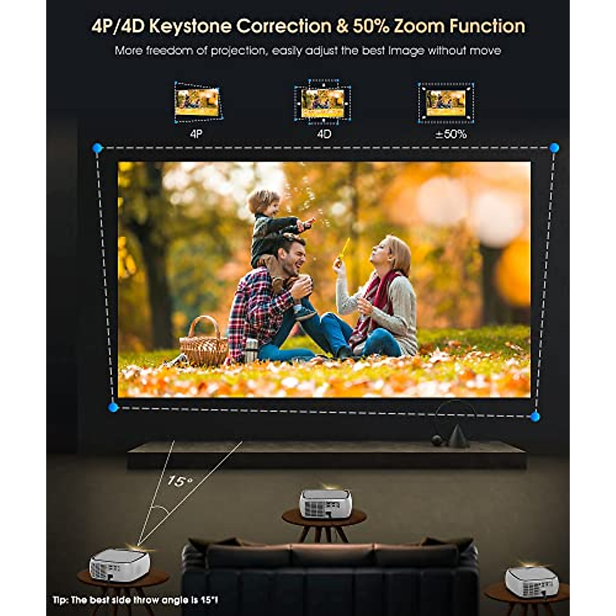 5G WiFi 1080P Projector Bluetooth 4K Supported - BIGASUO 420 ANSI Outdoor Movie Projector with 4D/4P Keystone & 50% Zoom, Portable Home Theater HD Video Projector for PS4, TV Stick, Laptop, Phone