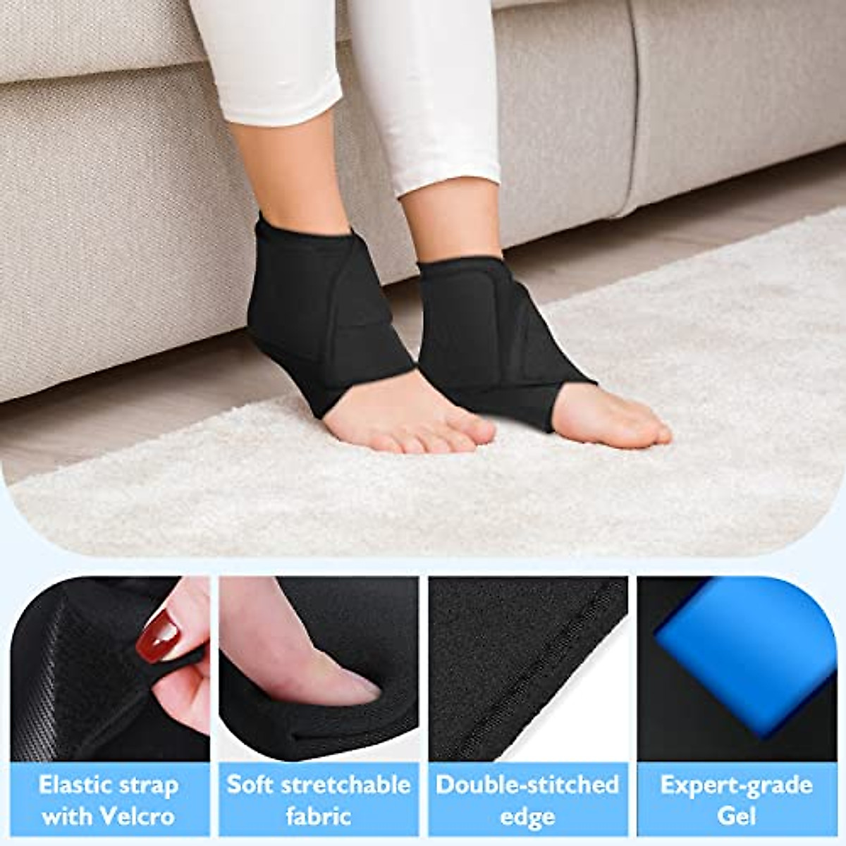 Helthrelife Heel Ice Pack for Pain Relief, Gel Ankle Ice Pack Wrap Adjustable for Heel Pain, Plantar Fasciitis, Achilles Tendinitis, Dry Cracked Heels, Sprain, Sports Injuries Pack of Two