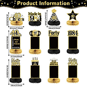 ZOiiWA 12Pcs 40th Birthday Decorations Black Gold Honeycomb Centerpieces for Table Decorations Cheers to 40 Years Photo table Centerpieces Party Supplies Happy 40th birthday Photo Props for Men Women
