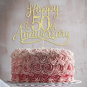 Sleyberoy Glitter Happy 50th Anniversary Cake Toppers -Wedding Anniversary Party Decorations, 50th Wedding Anniversary, Company Anniversary Party, Birthday Party Decorations (50thGold)（Fifty）