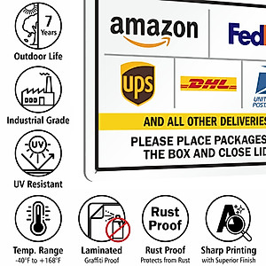 SmartSign 10 x 14 inch “Please Leave Packages in The Box and Close Lid” Metal Sign with Delivery Logos, 40 mil Laminated Rustproof Aluminum, Multicolor, Made in USA