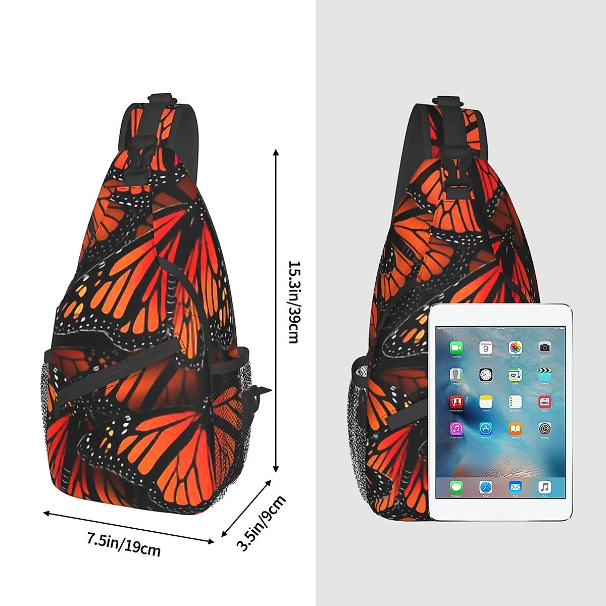 Hicyyu Monarch Butterflies Outdoor Crossbody Shoulder Bag For Unisex Young Adult Hiking Sling Backpack