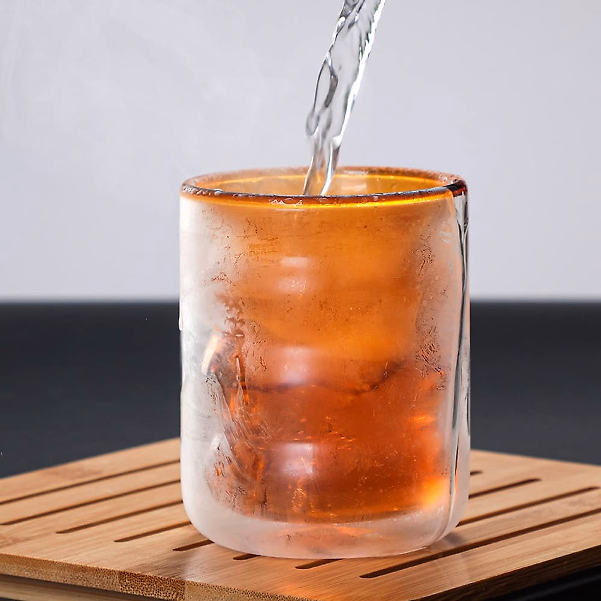 JstDoit Double Wall Glass Espresso Cups, Insulated Glass Coffee Mug Creative Drinking Glasses Ripple Glassware for Hot Beverages, Water, Juice, Coffee, Latte, Cappucino 200ML/6.76oz (Brown)