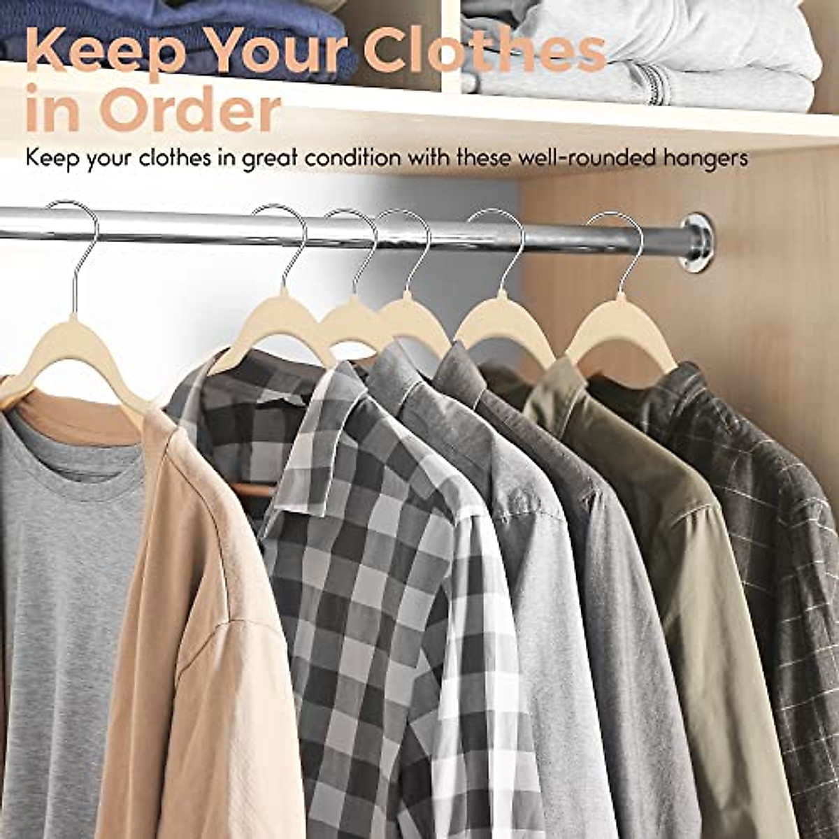 TECHZOO 50 Pack New Premium Quality Velvet Hangers Ultra Thin Non Slip Adult Felt Space Saving Hangers for Closet Heavy Duty Coat Pants Jackets Dress Hangers 360° Swivel Hook Hold Upto 10 lbs Ivory