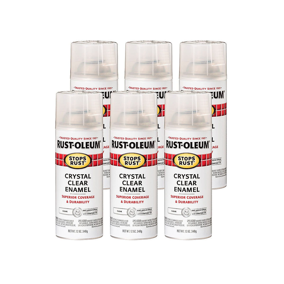 Rust-Oleum 7701830-6PK Stops Rust Spray Paint, 12 oz, Gloss Crystal Clear, 6 Pack