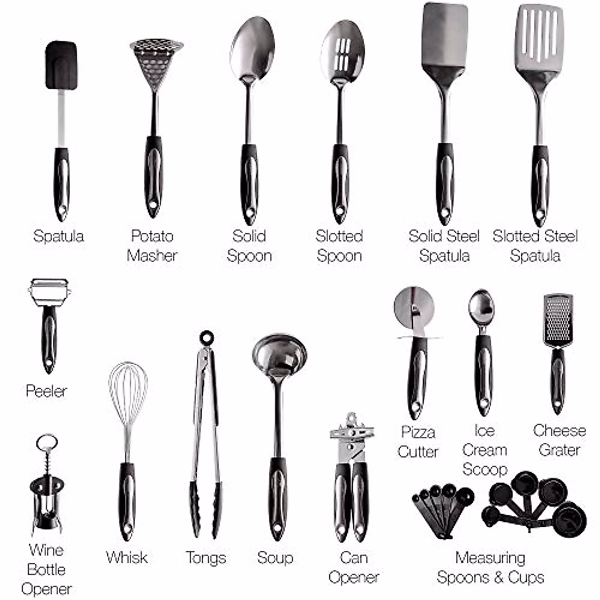 25-Piece Stainless Steel Kitchen Utensil Set | Non-Stick Cooking Gadgets and Tools Kit | Durable Dishwasher-Safe Cookware Set | Kitchenware Gift Idea, Best New Apartment Essentials