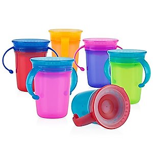 Nuby Plastic 1pk No Spill 2-Handle 360 Degree Wonder Cup - Colors May Vary, Red/Green/Pink/Aqua/Purple/Orange