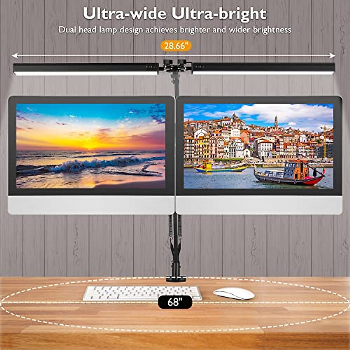 JOSTIC Double Head LED Desk Lamp with Clamp, Desk Lamps for Home Office, 5 Color Modes, 10 Brightness, Architect Task Lamp, Modern Swing Arm Workbench Office Lighting, Dimmable Brightest Light, Black