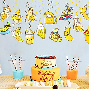 Banana Hanging Swirls 20Pcs Banana Party Decorations Banana Fruit Ceiling Swirls Banana Birthday Party Supplies Banana Cutout Streamers for Lets Go Bananas Baby Shower Decor