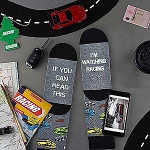 GOLIN Men Funny Race Car Crew Socks, Nascar f1 Racing Gift for Car Lover Dad Teen Boys
