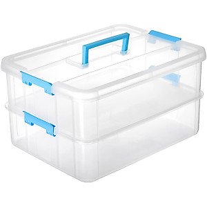 Yesland Large 2 Layer Stack & Carry Box - 13.75 x10 x 7.5 Inch Plastic Stackable Craft Storage Box Container with Handle - Portable Organizer Box for Stationery, Sewing, Art Craft, Jewelry,