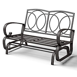 Giantex Outdoor Glider Bench, Patio 2 Person Loveseat with Removable Cushion, Thick Padded Seat, Stable Steel Frame, Outside Glider Swing Chair for Deck, Poolside, Yard, Balcony, Porch Glider(Beige)