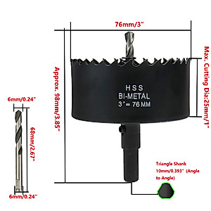 Rannb Hole Saw 3-inch Dia Hole Cutting Drill Bit for Drilling Holes in Wood, Plastic, Drywall, Thin Metal