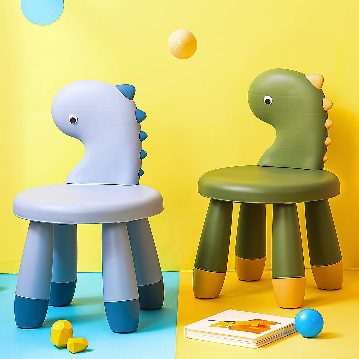 Yuntau 2 Pcs Plastic Dino Chair Sturdy Dinosaur Chairs Lightweight Activity Chairs Ergonomic Design Anti Slip Step Stool for Indoor Outdoor