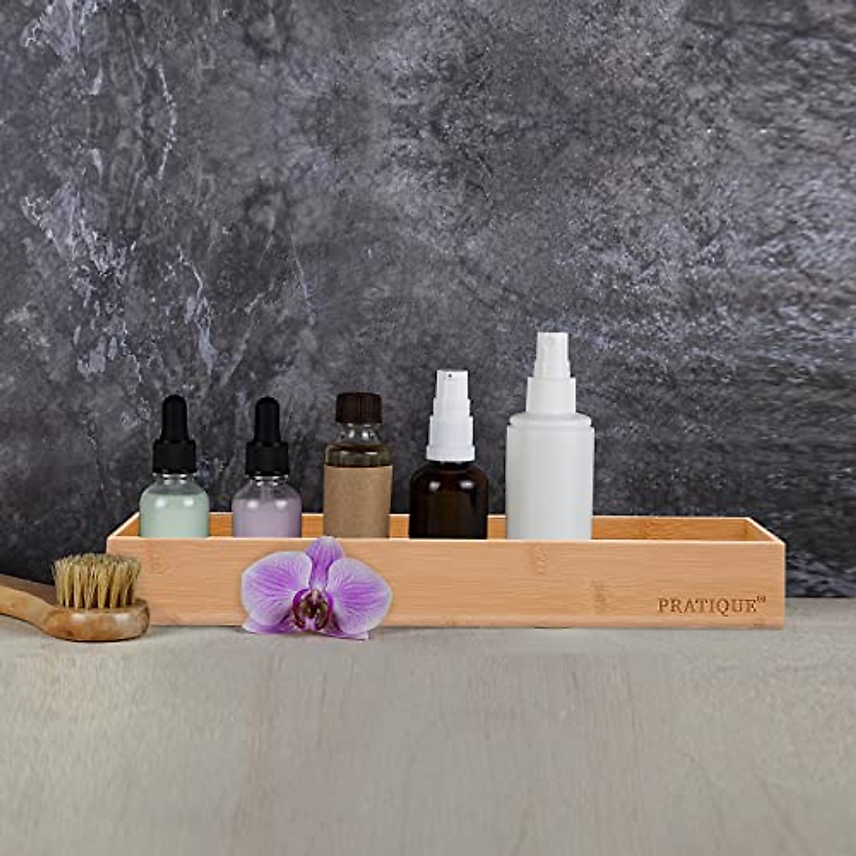 PRATIQUE Bamboo Drawer Organizer,Kitchen Utensil Organizer Silverware Tray,Cutlery Holder, Wood Storage Box for Flatware, Makeup, Bathroom, Office Desk,15 * 3 * 2,Bamboo