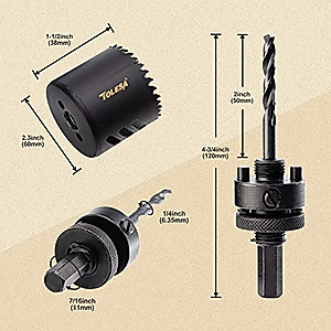TOLESA Desk Wire Cord Cable Grommets Hole Cover 5 pcs 2.4 Inch (60mm) Hole Cutter M42 Hole Saw Kit Bi-Metal High Speed Steel Hole Saw Drill Bits Office PC Desk Cable Cord Organizer for Wire Management
