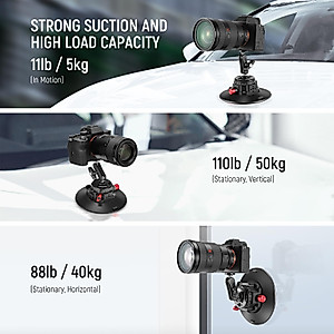 Neewer 6" Camera Suction Mount with Ball Head Magic Arm, 1/4" 3/8" ARRI Mounting Holes, Metal Car Mount for GoPro Action Camera/Camera/Phone, Air Pump Vacuum Suction Cup on Car or Window Glass, CA013